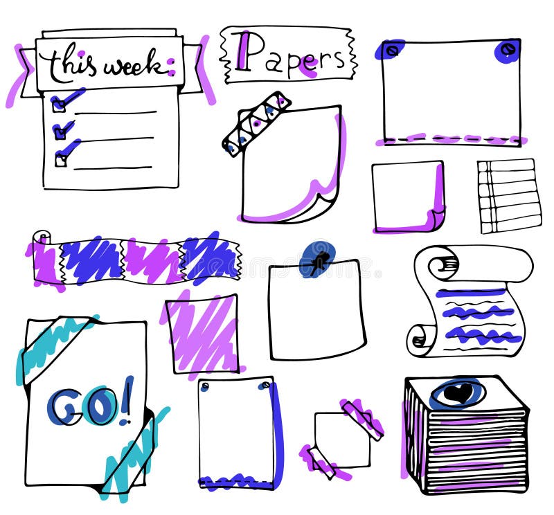 Set of Hand Drawn Paper Notes, Lists, Frames in Vector. Set of Stock ...