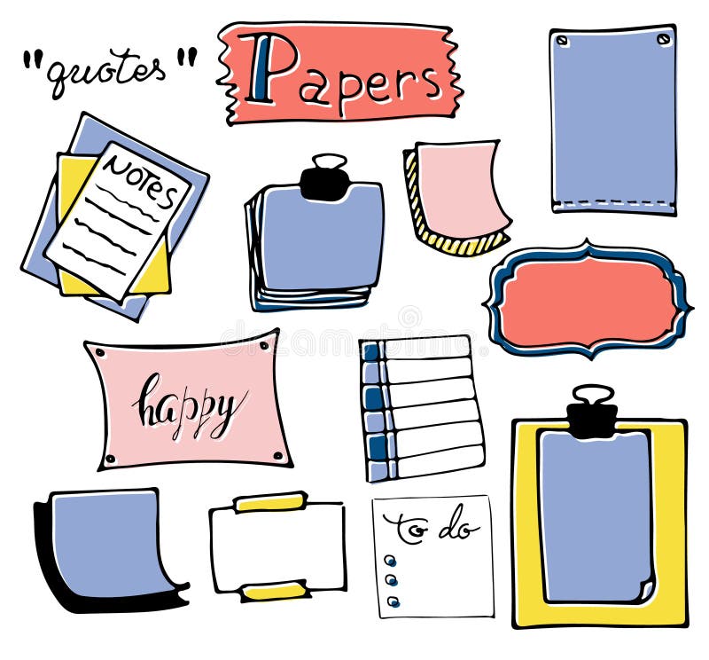 Set of Hand Drawn Paper Notes, Lists, Frames in Vector. Set of Stock ...
