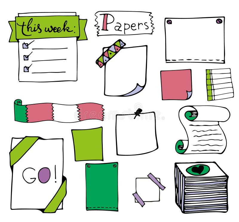 Set of Hand Drawn Paper Notes, Lists, Frames in Vector. Set of Stock ...