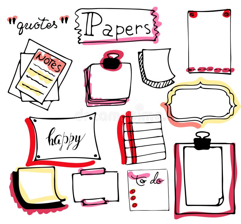 Set of Hand Drawn Paper Notes, Lists, Frames in Vector. Set of Stock ...