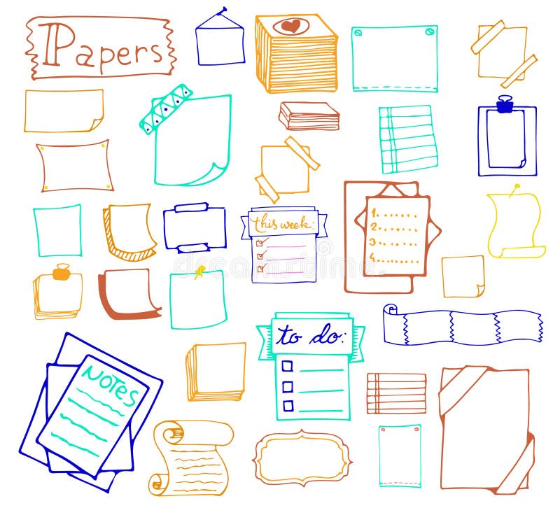 Set of hand drawn paper stock vector. Illustration of message - 85949097