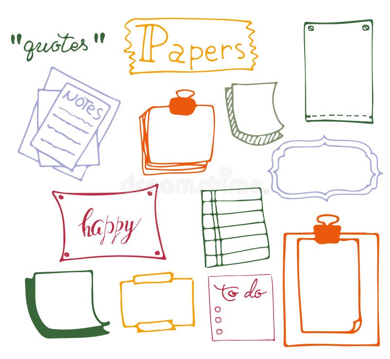 Set of hand drawn paper stock vector. Illustration of message - 85949141