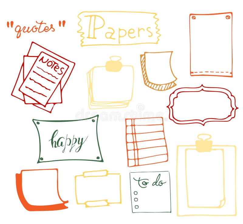 Set of hand drawn paper stock vector. Illustration of message - 85949216