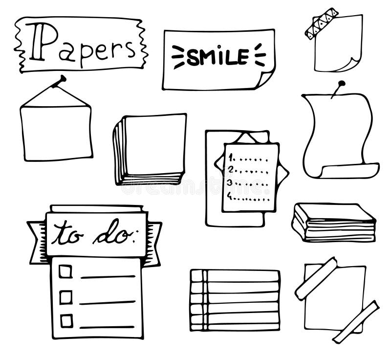 Set of hand drawn paper stock vector. Illustration of doodle - 86199410