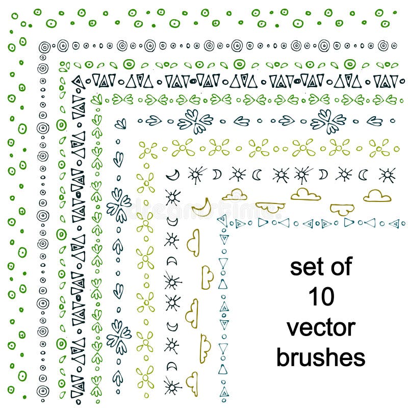 Set of Hand Drawn Pattern Brushes. Natural Vector Brushes. Stock ...
