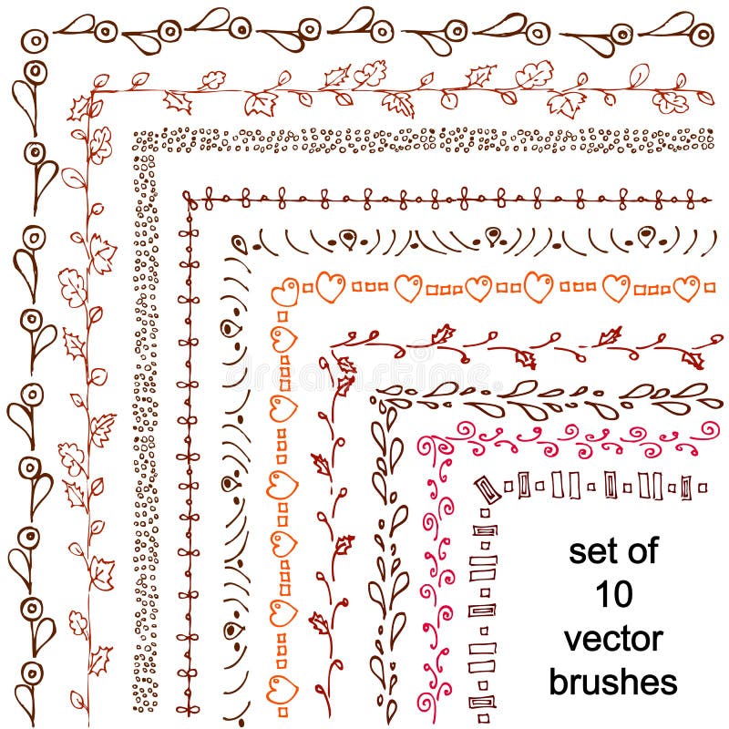 Set of Hand Drawn Pattern Brushes. Natural Vector Brushes. Stock ...