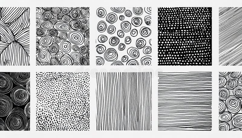 Set of Hand Drawn Patterns Isolated. Vector Textures Made with Ink ...
