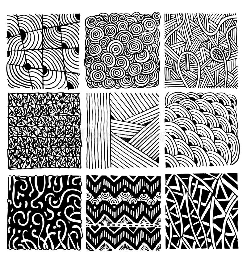Set Of Black And White Wavy Patterns. A Set Of Ink Drawn By Hand Stock ... Set Of Black And White Wavy Patterns. A Set Of Ink Drawn By Hand Stock ...