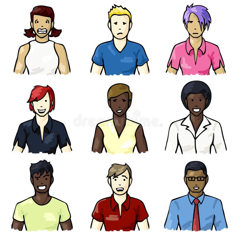 Set of Hand-drawn People Icons Stock Vector - Illustration of draw ...