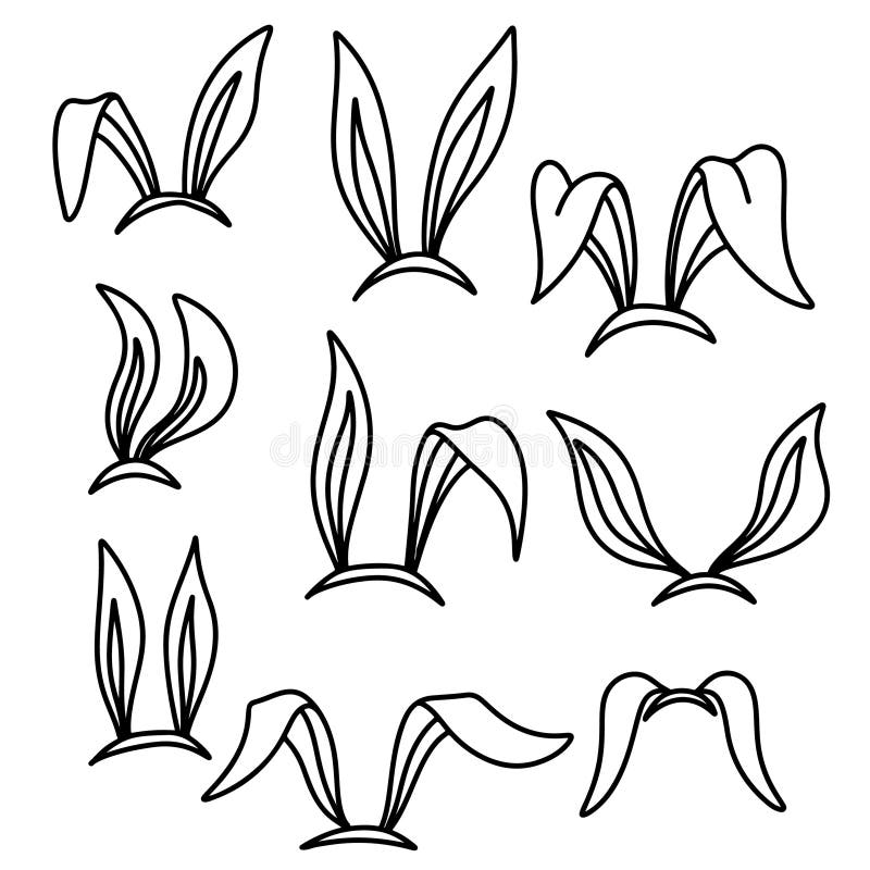 Set of Hand Drawn Rabbit Ears. Doodle Style Rabbit Ears Stock Vector ...