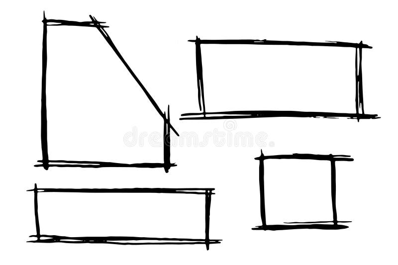 Set of Hand Drawn Rectangular Frames Isolated on White Background ...