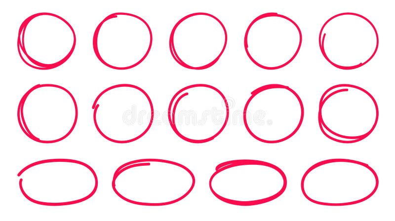 Set of Hand Drawn Red Circles and Ovals. Highlight Circle Scribbled ...