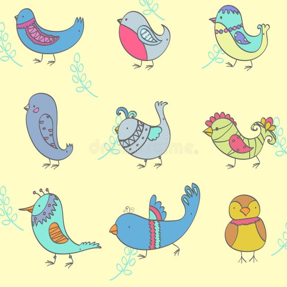Set of Hand Drawn Retro Birds Stock Vector - Illustration of icon ...