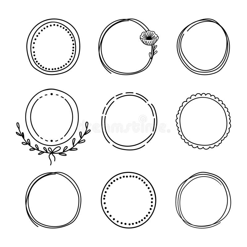 Set of Hand-drawn Round Frames in Doodle Style Stock Vector ...