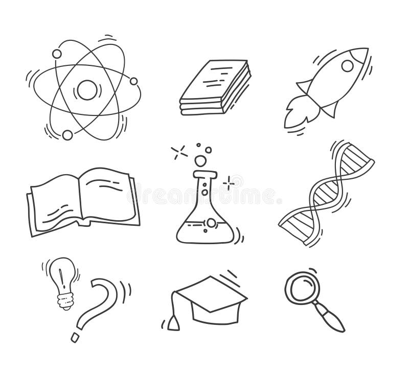 Set of Hand Drawn Science Icons Stock Vector - Illustration of ...