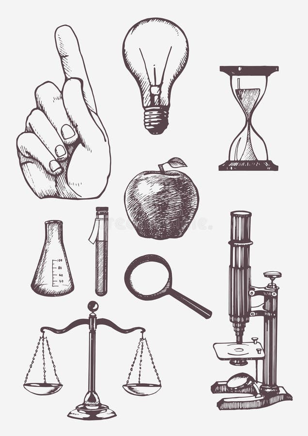 Set Of Hand Drawn Science Objects Stock Vector Illustration Of