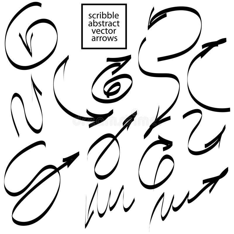 Set of Hand Drawn Scribble Arrows. Collection of Abstract Arrows in ...