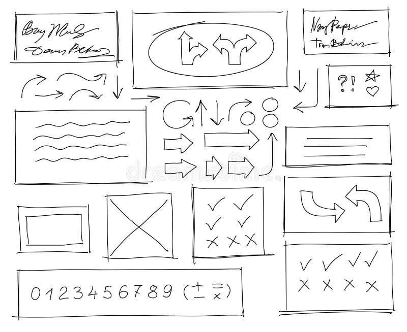 Set of Hand Drawn Scribble Design Elements. Black and White Vector ...