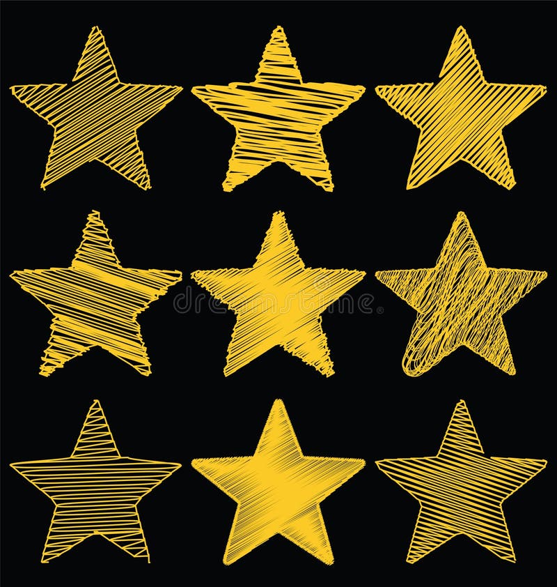 Set of Hand Drawn Scribble Gold Stars, Icon Vector Design Set 1 Stock ...