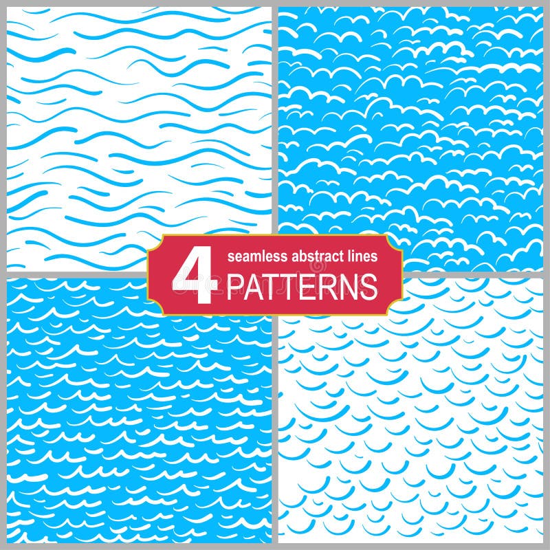 Set of Hand Drawn Seamless Marine Lines Patterns. Abstract Shabby ...