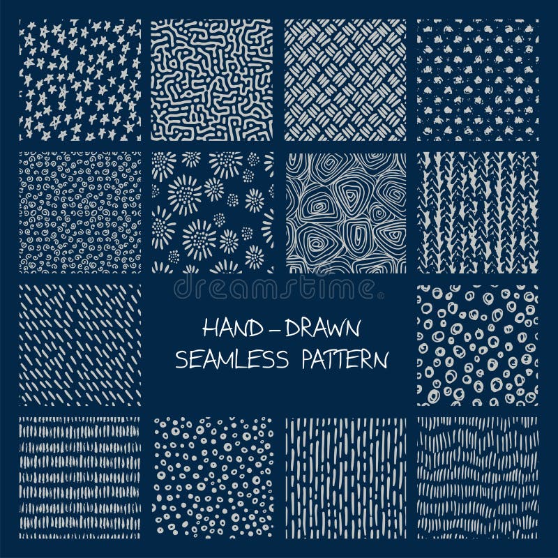 Set of Hand-drawn Seamless Patterns. Stock Vector - Illustration of ...