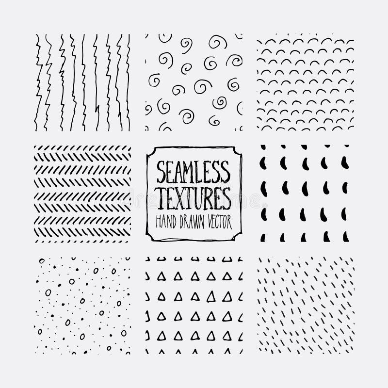 Set of Hand Drawn Seamless Patterns Stock Vector - Illustration of ...