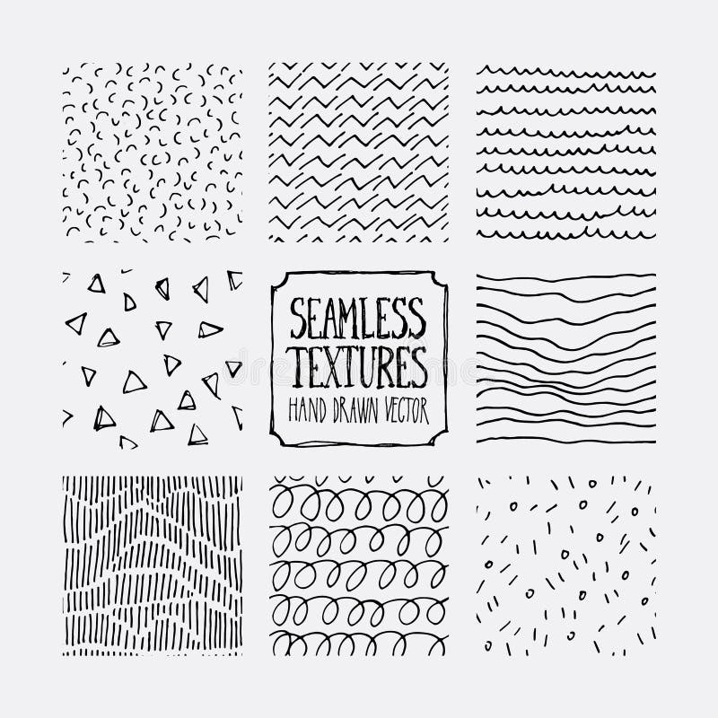 Set of Hand Drawn Seamless Patterns Stock Vector - Illustration of ...