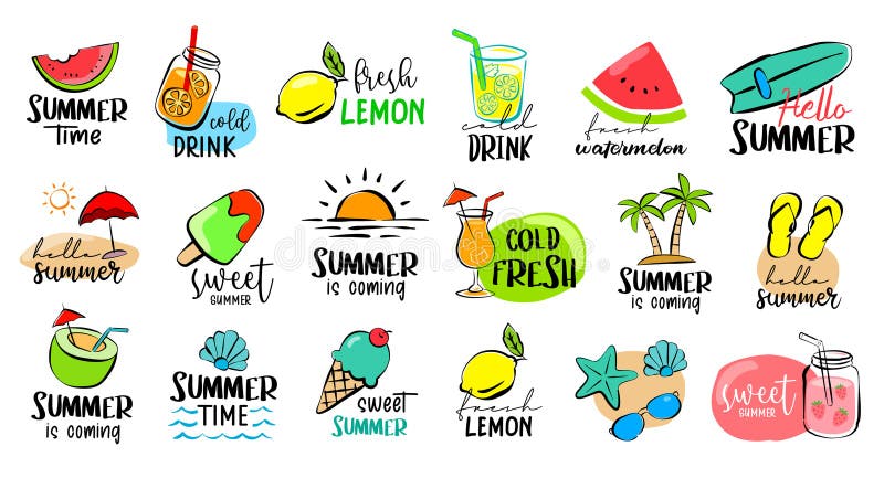 Set of Hand Drawn Signs and Banners Elements Travel. Hello Summer ...