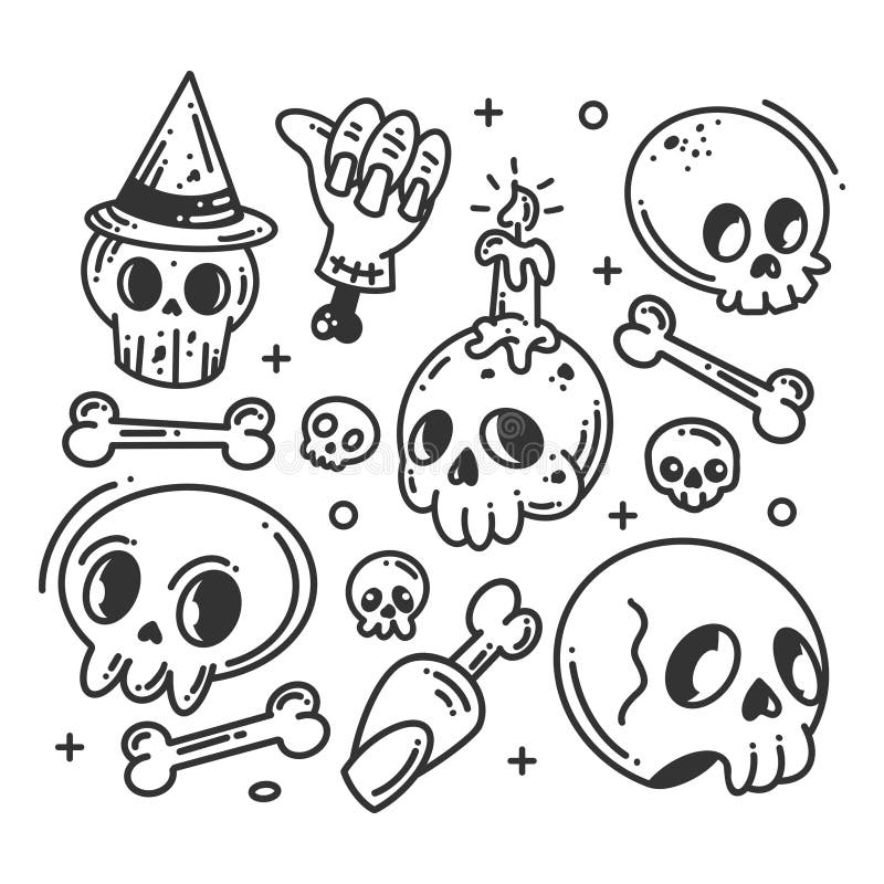 Set of Hand Drawn Skulls Collection Stock Vector - Illustration of ...
