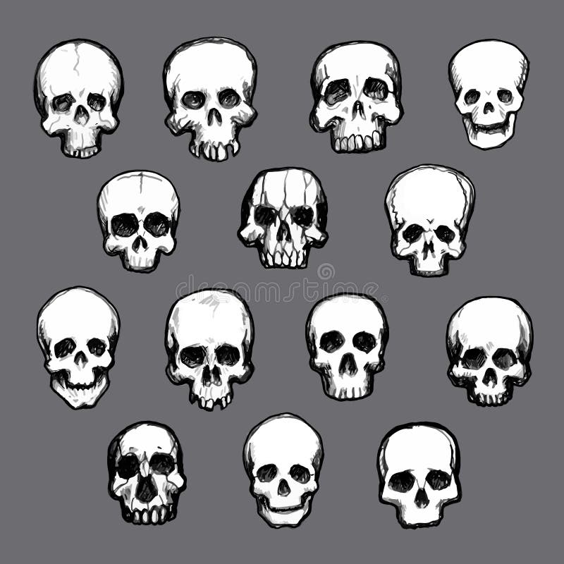 Set of hand drawn skulls stock vector. Illustration of dots - 63611515