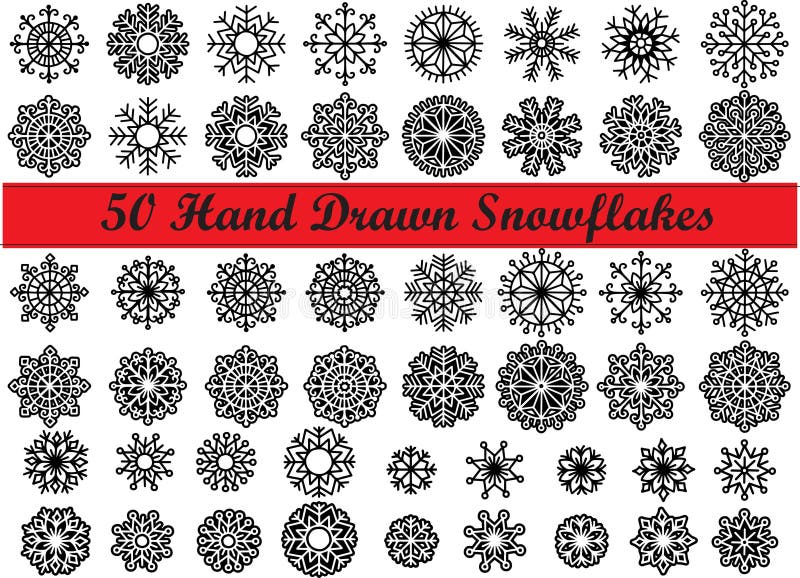 Set Hand Drawn Simple Snowflake in a Doodle Style Stock Vector ...