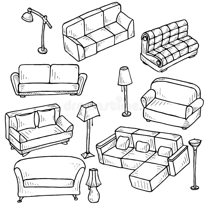 Hand drawn sofas doodle stock vector. Illustration of clipart - 221603268