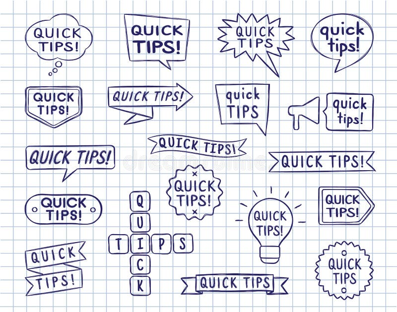 Set of Hand Drawn Speech Bubbles, Badges and Ribbons with Quick Tips ...
