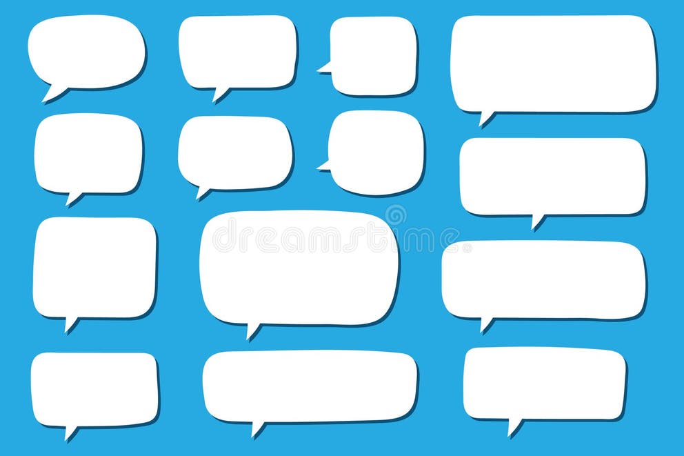 Set of Hand Drawn Speech Bubbles in Rectangular Shape. Speak Bubble for ...