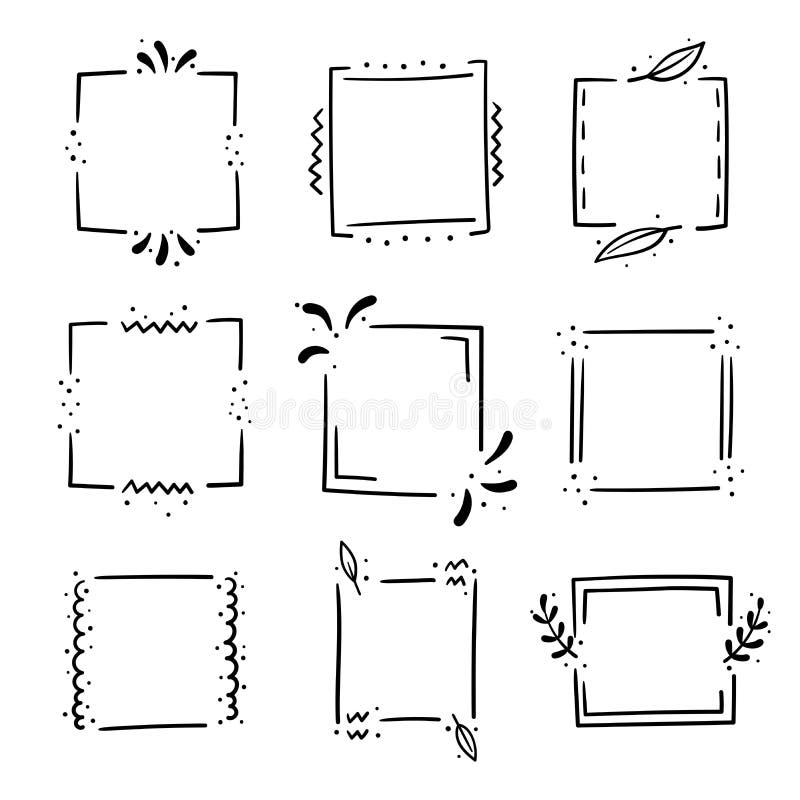 Set of Hand Drawn Square Frames with Decorative Elements Stock Vector ...