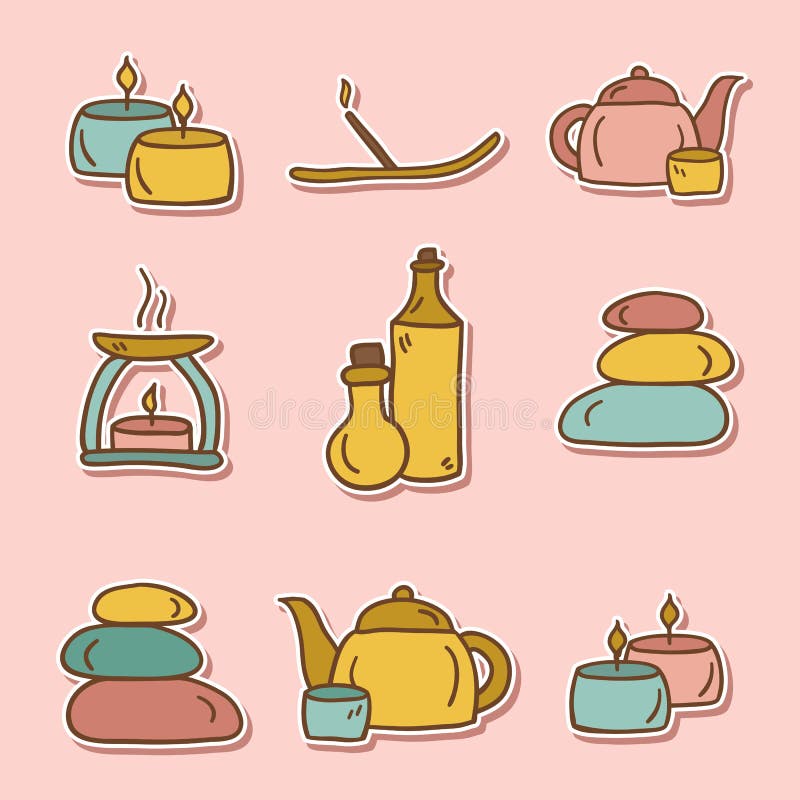 Set of Hand Drawn Stickers on Spa Theme Stock Vector - Illustration of ...