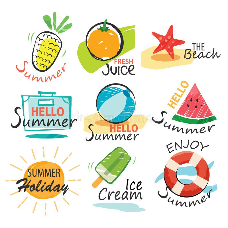 Set of Hand Drawn Summer Signs and Banners. Stock Vector - Illustration ...