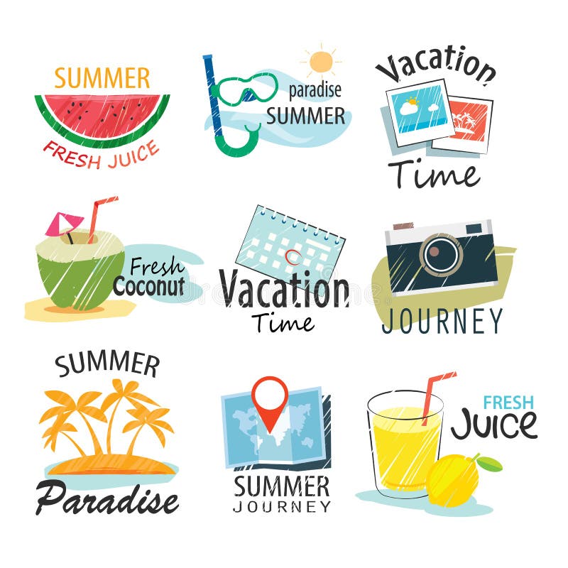 Set of Hand Drawn Summer Signs and Banners. Stock Vector - Illustration ...