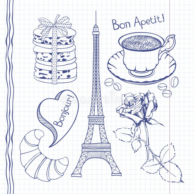 Set Of Hand Drawn Symbols Of France, Doodles . Stock Illustration ...