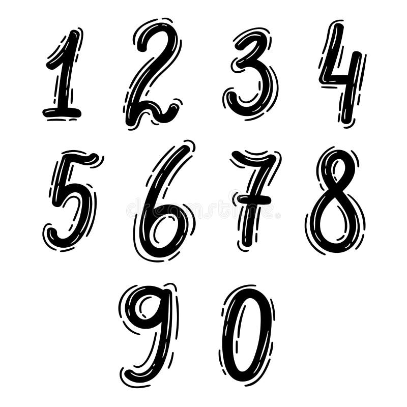 Set of Hand Drawn Ten Numbers from Zero To Nine. Numeral. Doodle Style ...