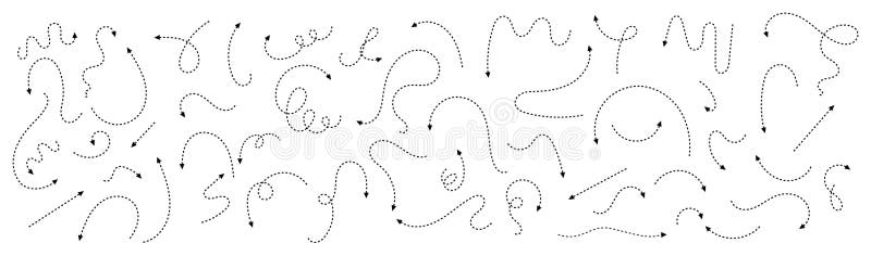 Set of Hand Drawn Thin Dash Line Arrows. Collection of Curved Pointers ...