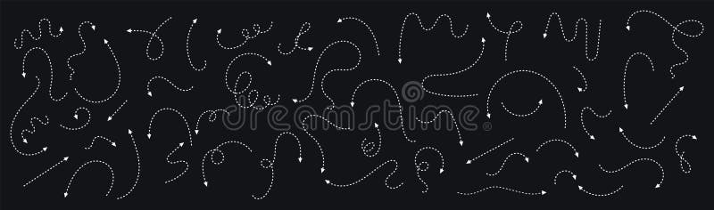 Set of Hand Drawn Thin Dash Line Arrows. Collection of Curved Pointers ...