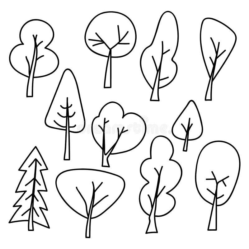 Set of Hand Drawn Trees. Vector Illustration in Doodle Style. Isolated ... Set of Hand Drawn Trees. Vector Illustration in Doodle Style. Isolated ...