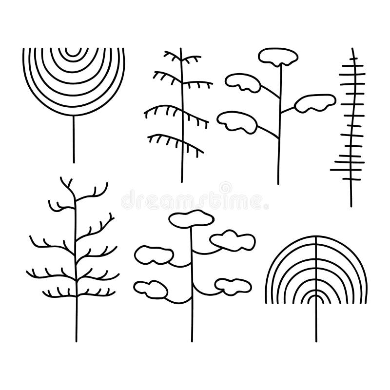 Set of Hand Drawn Trees. Vector Illustration in Doodle Style. Isolated ... Set of Hand Drawn Trees. Vector Illustration in Doodle Style. Isolated ...