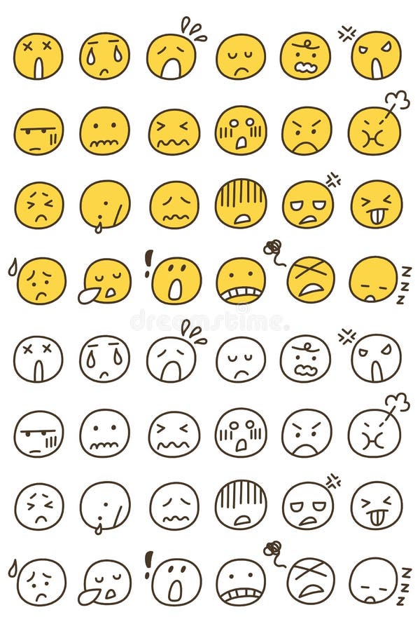 Set of Hand Drawn Various Emoticons Doodle Stock Vector - Illustration ...