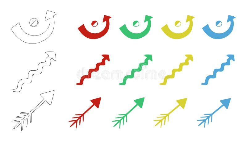 Set of Hand Drawn Vector Arrows in Line Art and in Colors, Destination ...