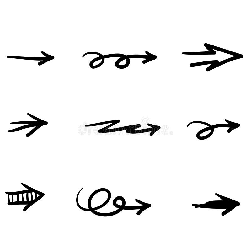 Set of Hand Drawn Vector Arrows on White Background. Scribble Arrow ...