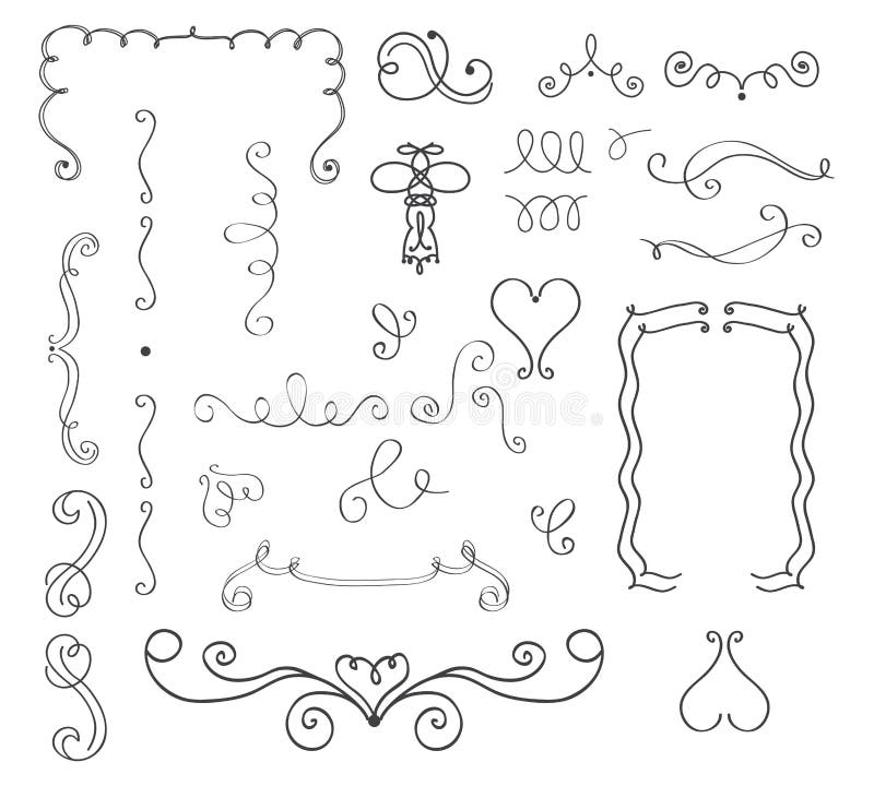 Set of Hand Drawn Vector Curls and Borders Stock Vector - Illustration ...