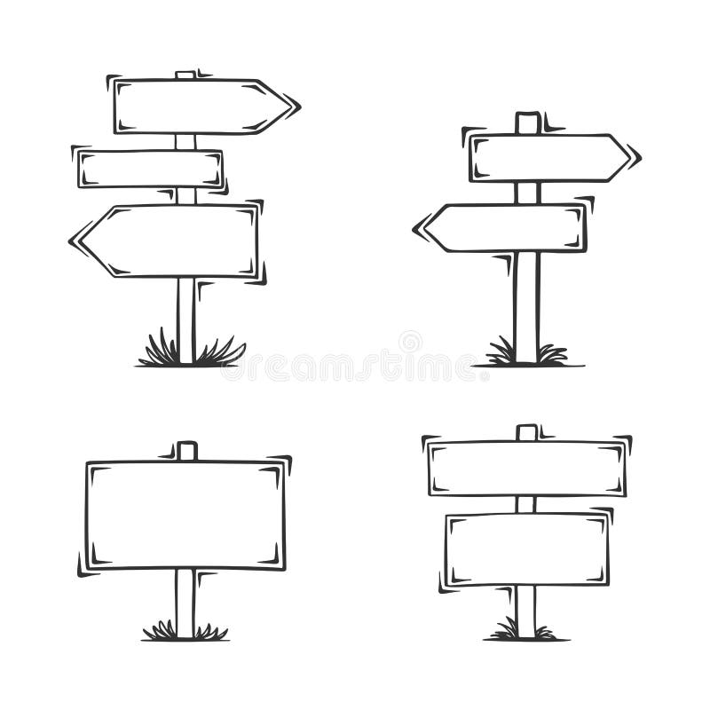 Set of Hand Drawn Vector of Empty Sign Banner, Isolated on White ...