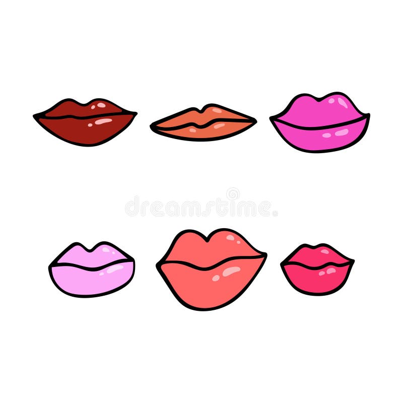 A Set of Hand-drawn Vector Female Lips of Different Shapes. Isolate ...
